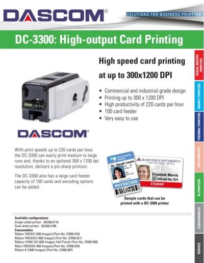 DASCOM DC3300 Dual Sided High Resolution 300X1200 PVC Card Printer ...